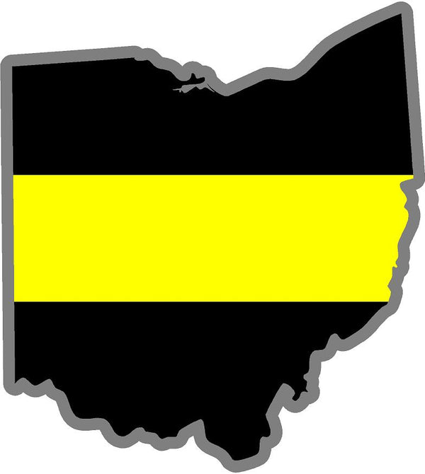 5" Ohio OH Thin Yellow Line Black State Shape Sticker - Project Thin Line