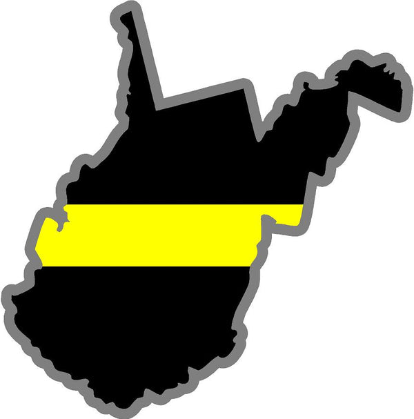 5" West Virginia WV Thin Yellow Line Black State Shape Sticker ...