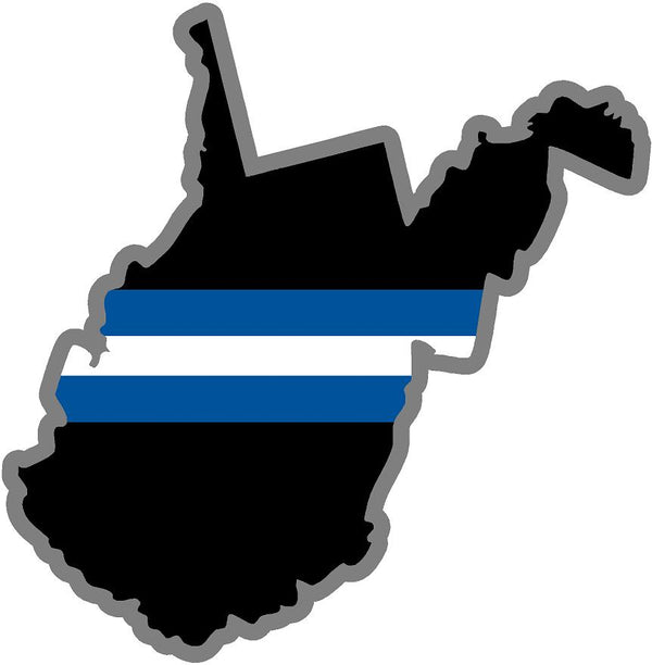5" West Virginia WV Thin Blue White Line Black State Shape Sticker ...